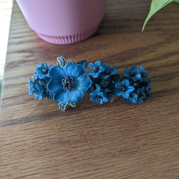 COLLEEN TOLAND Navy Blue Flower Barrette Blue Barrette Flower Hair ...