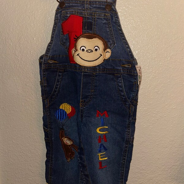 Curious George Birthday Overalls- 1st Birthday Outfit- Personalized ...