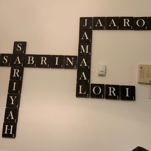 Distressed Black White Scrabble, Scrabble Wall Tiles, Wall Art, Rustic ...