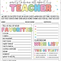 Customizable Teacher Favorites Form Personalized With Your Child's Name ...
