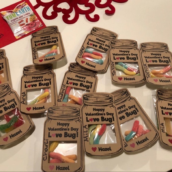 Classroom Valentines, Love Bug Valentine Cards for Kids, PRINTED Gummy ...