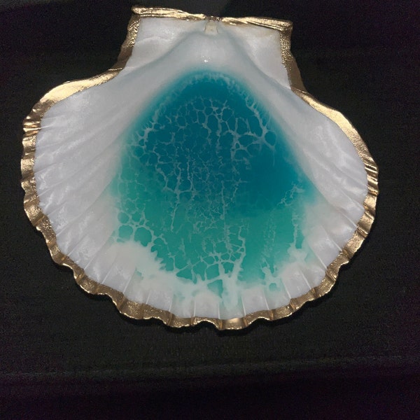 Large Ocean Resin Scallop Shell Ring Dish Trinket Dish Turquoise or ...