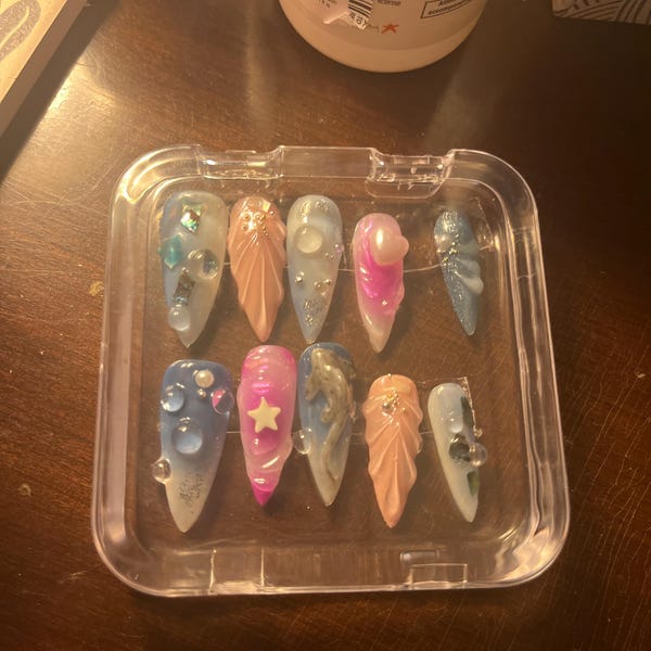 Jelly Ocean Press on Nails: 3D Baby Shark, Seashell, Handmade Nail Art ...