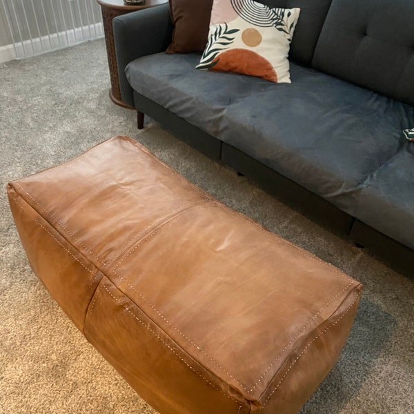 Rectangular Leather Pouf, Rectangular Ottoman in Premium Leather ...