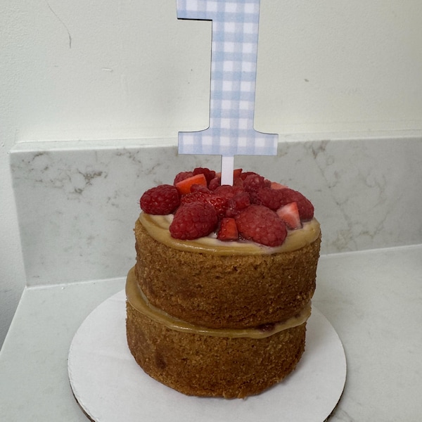 Khaki Gingham Cake Topper, Beige Gingham First Birthday, Khaki Gingham ...