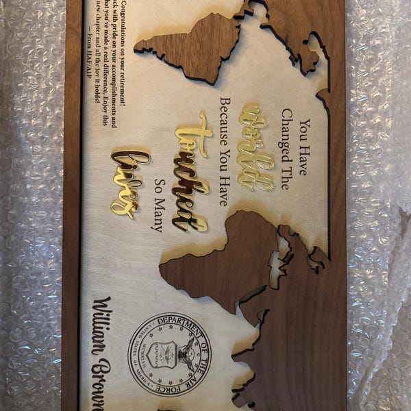 Personalized Retirement Gift: World Map Farewell Plaque - Etsy