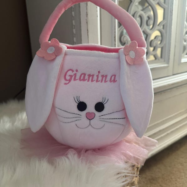 Embroidered Easter Bunny Basket, Custom Bunny Basket, Easter, Easter ...