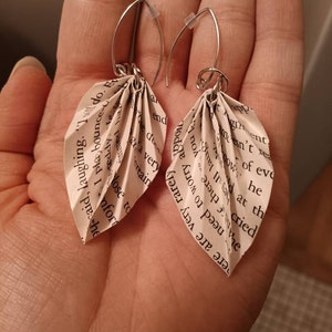 Recycled Book Paper Origami Fan Earrings, First Anniversary Gift for Wife, Book Lover Gift for ...