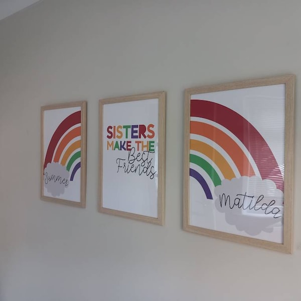 Brother Sister Rainbow Prints, Set of 3 Playroom Prints, Brother Sister Bedroom Prints, Sibling ...