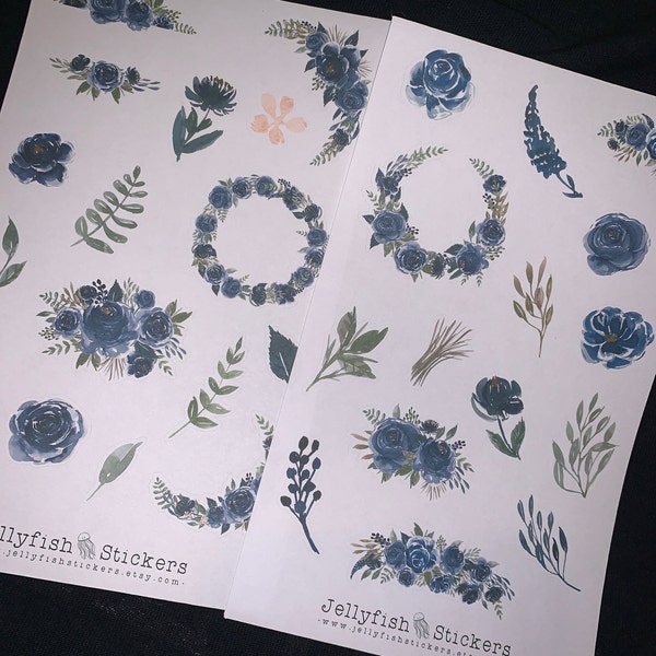 Blue Flowers Sticker Set - Floral Stickers Journal Stickers Garden ...