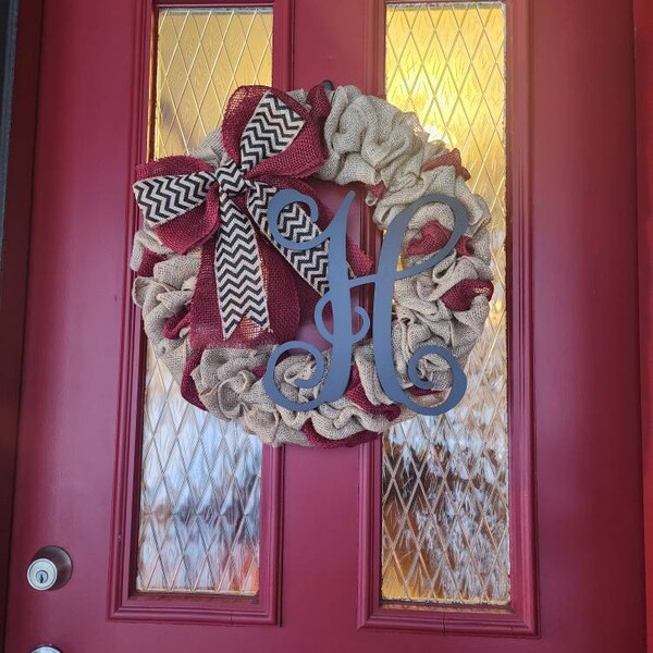 Burlap Wreath, Wreath With Initial, Housewarming Gift, Personal Gift ...