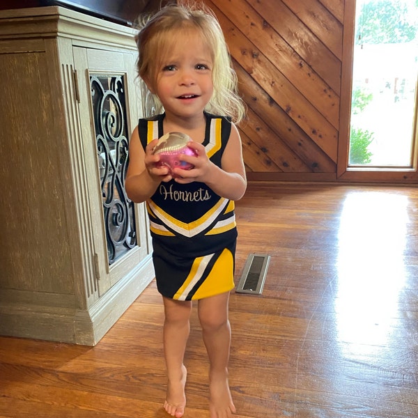 Yellow & Black Cheer Uniform, Customized Cheerleading Uniform, Girls ...