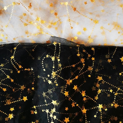 Print Gold Stars Tulle Lace Fabric, Soft Mesh Constellation Lace Fabric ...