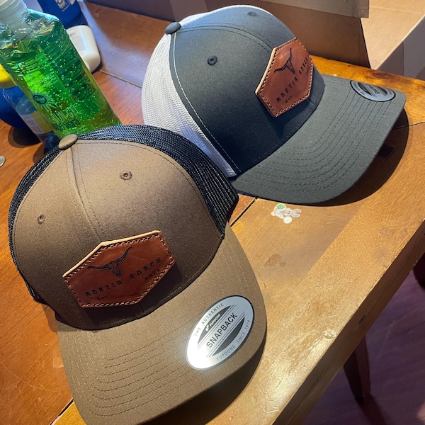 Custom Leather Patch Hats; Retro Classics Trucker Snapback- Stitched ...