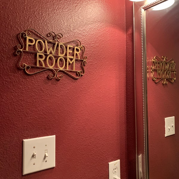 Powder Room Metal Sign, Scroll Decor, Spring Decor, Rustic Entry Sign ...