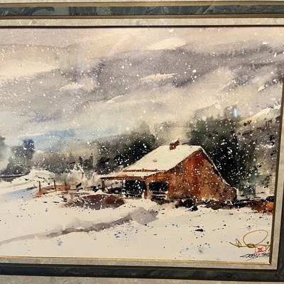 WINTER RANCH in Snow Watercolor Landscape Painting by Dean Crouser - Etsy