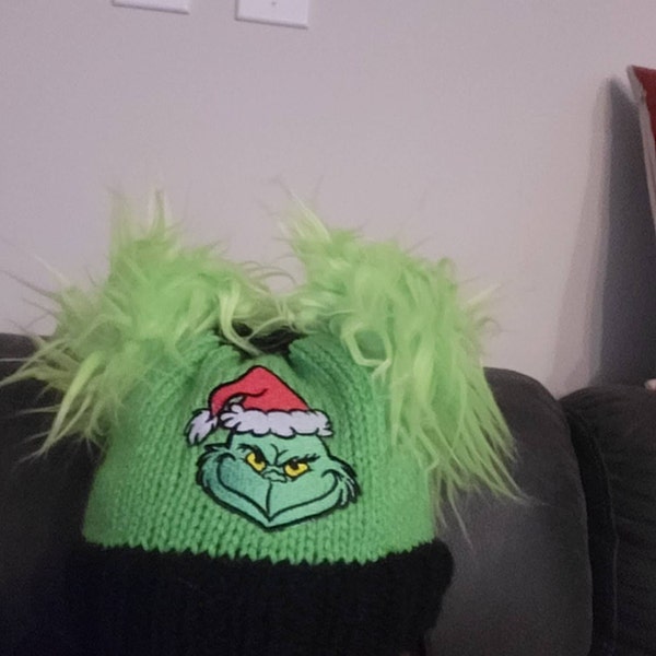 Christmas Grinch Knit Embroidered Beanie Hat - Etsy