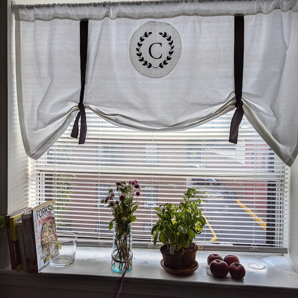Modern Farmhouse Window Pull up Curtains Black Ties Lined Valance ...