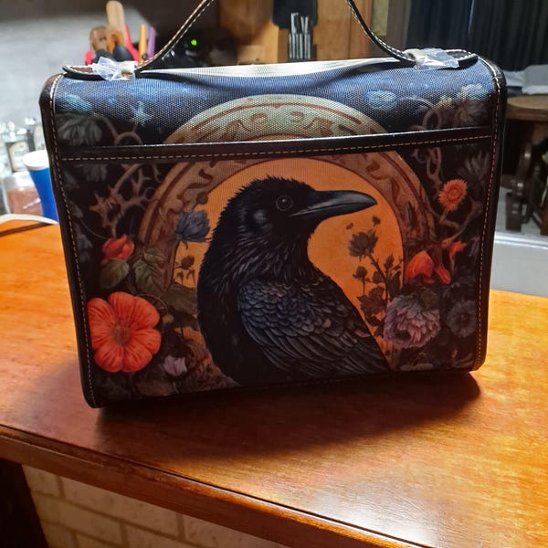 Dark Cottage Goth Witchy Crow and Floral Satchel, Dark Cottagecore Crow ...