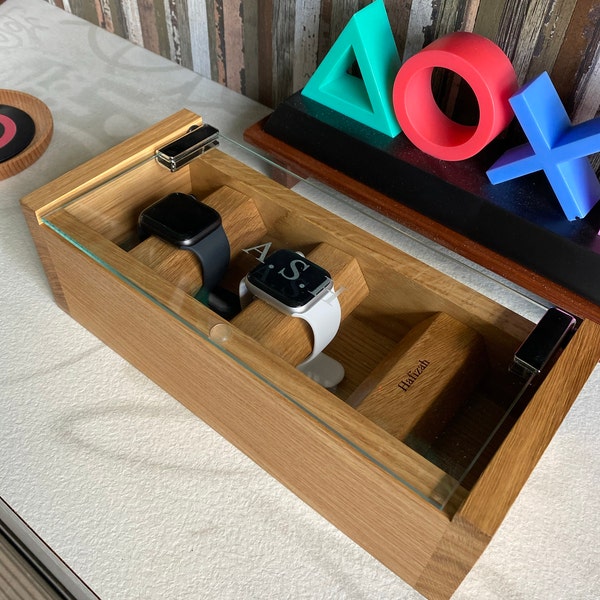 Oak Watch Box for 3 Watches With Personalised Engraved Glass, Men's ...