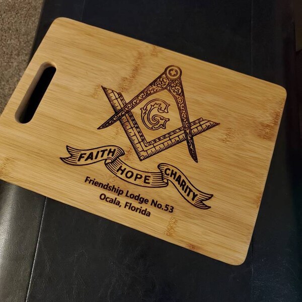 Masonic Cutting Board, Laser Engraved, Closing Gift, Bamboo, Faith Hope ...