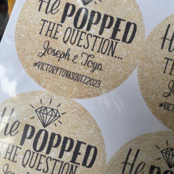 Wedding Favors, Bachelorette Stickers, He Popped the Question, Wedding ...
