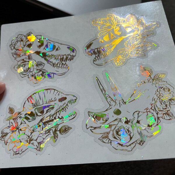 Floral Dinosaur Sticker Holographic Dino Dinosaur Stickers Floral ...