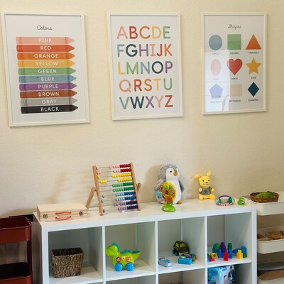 Set of 6 Educational Posters, Alphabet, Numbers, Colors, Shapes ...