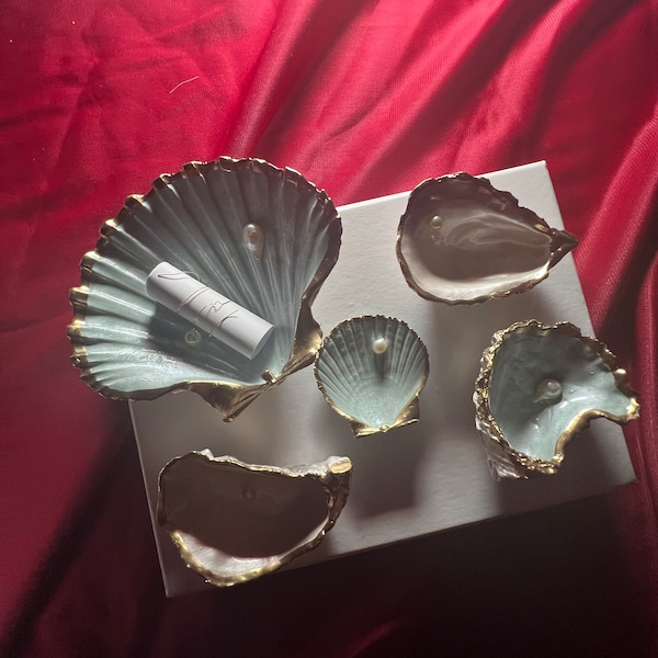 3 Silver & Blue Oyster Shell Ring, Trinket, Jewellery Dish W Pearl ...