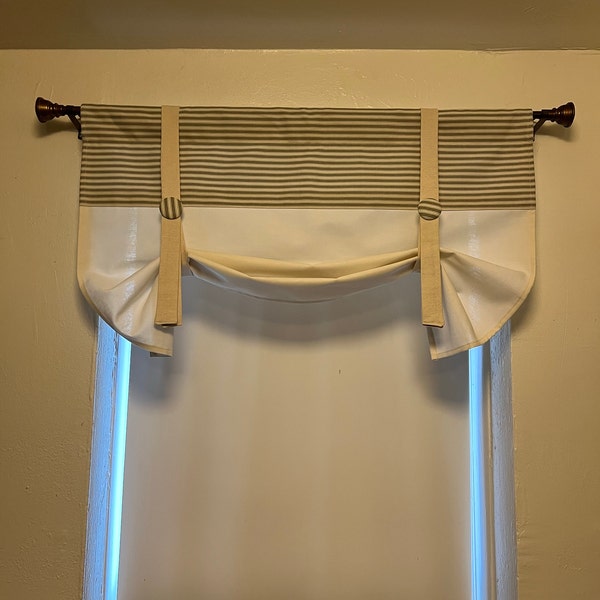 Ticking Sage Tie up Valance, Kitchen Valance, Farmhouse Valance ...