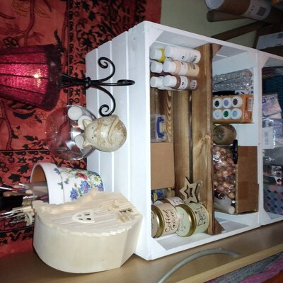 3 X White Painted Crate With LONG Burnt Wood Shelf Wooden Apple Crates ...