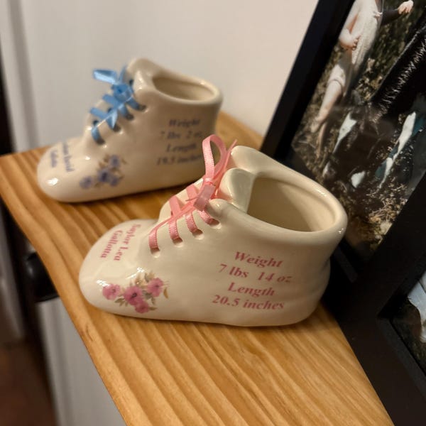 1 Personalized Handmade Antique White Ceramic Baby Shoe Bootie Keepsake ...