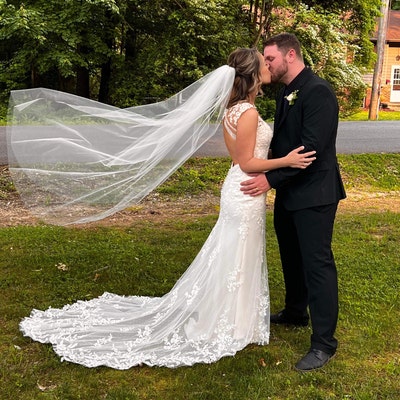 3 Tier 120 Inch Cathedral Wedding Veil With Blusher Bridal - Etsy