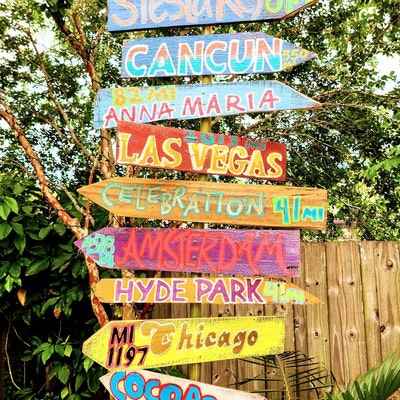 Set of 5 1 FREE Tiki Bar Decor Directional Signs Holiday Wood Signs ...