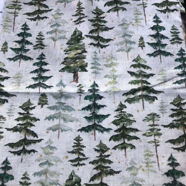 Starry Night Sky Forest Fabric - Woodland Fabric, Nature, Woods, Trees ...