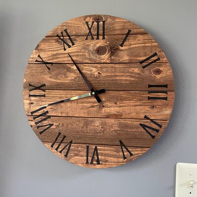 Modern Farmhouse Clock in Warm Coffee Stain, Rustic Round Wall Decor ...