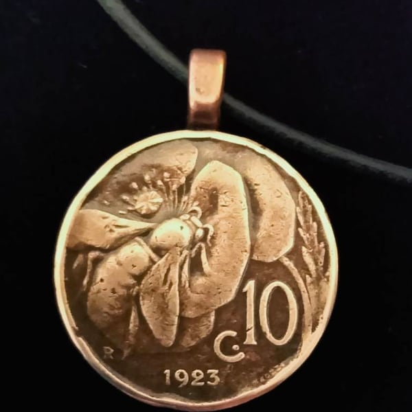 Honey Bee on Flower Coin Pendant, Italy 10 Centesimi Coin Pendant ...