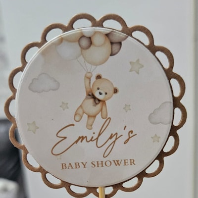 Pink Teddy Bear Cupcake Toppers Baby Shower Dessert Labels Teddy Bear ...