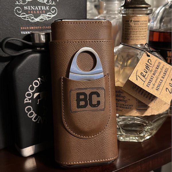 Custom Leather Cigar Case With Cutter, Personalized Cigars Accessories ...