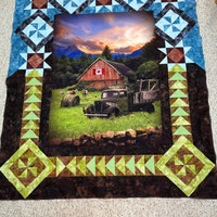 Red Barn Quilt Kit, Hoffman Batik Panel, Canadian/american Flag, 55"x65 ...