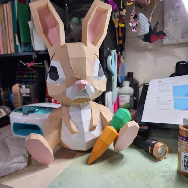 Bunny Papercraft 3D DIY Low Poly Paper Crafts Easter Rabbit Decor Model ...