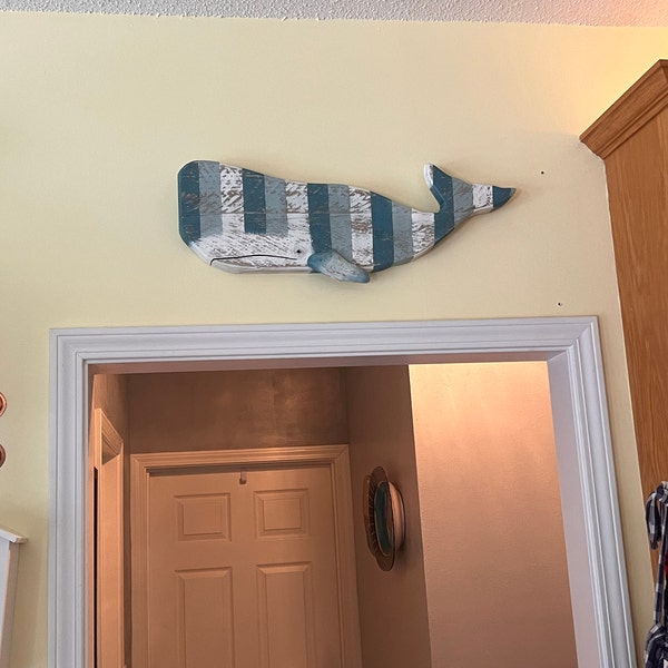 Whale, Home Decor, Wooden Whale, Seaside, Beach, Ocean, Wall Hanging ...