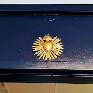 Sacred Heart, Red Center With Rustic Crystals, Catholic Heart, Exvoto ...