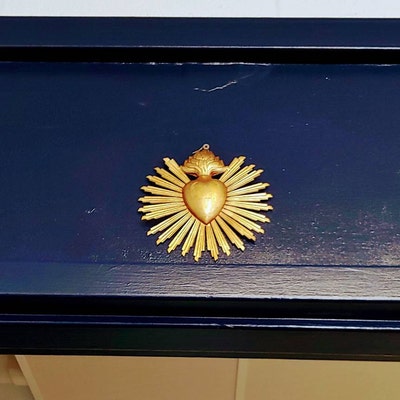 Sacred Heart, Red Center With Rustic Crystals, Catholic Heart, Exvoto ...