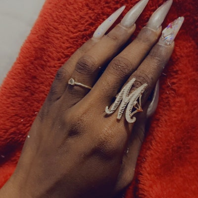 10k Solid Gold Cursive Initial Letter Monogram Ring large 28.8mm ...