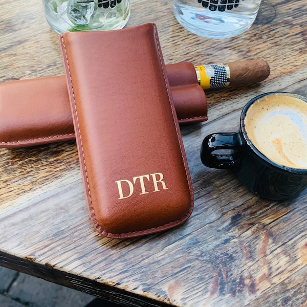 Two Cigar Travel Vegan Leather Case in Chestnut Brown by Case Elegance ...