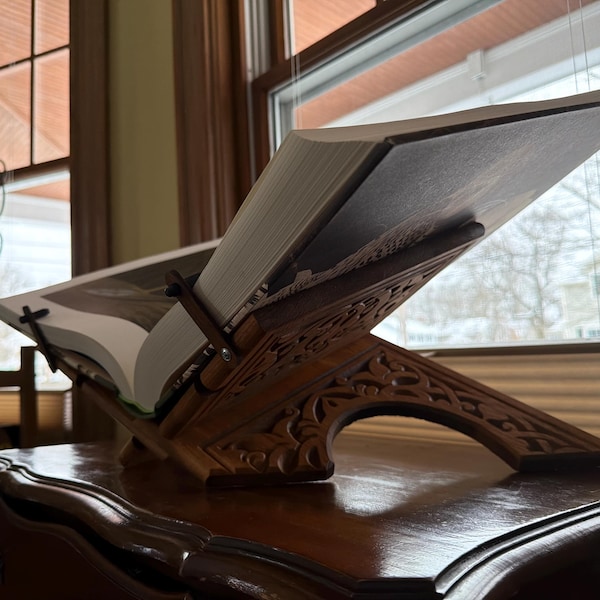 Wooden Book Stand, Hand Carved Design for Quran and Bible Reading ...