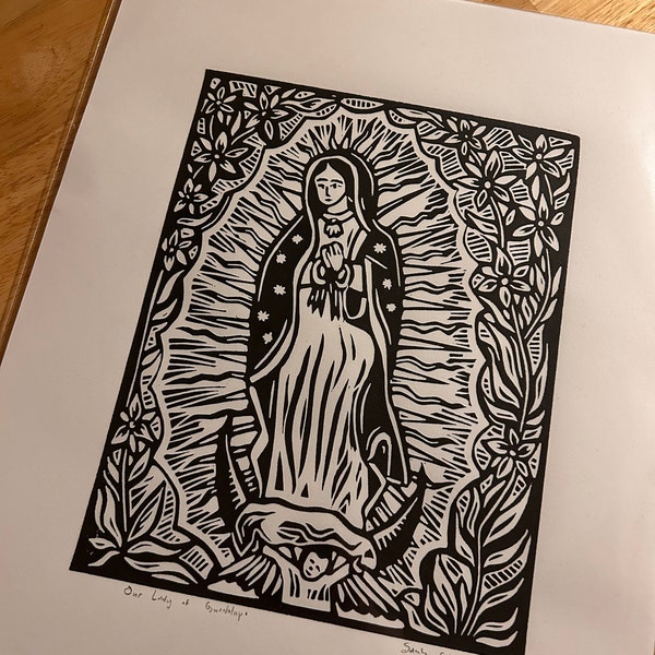 Our Lady of Guadalupe Original Linocut Print - Etsy