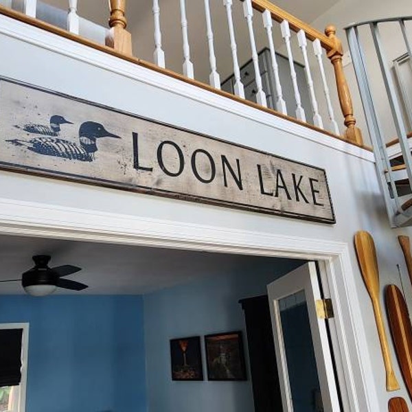 Custom Loon Lake House Sign - Rustic Hand Made Vintage Wooden Sign ...