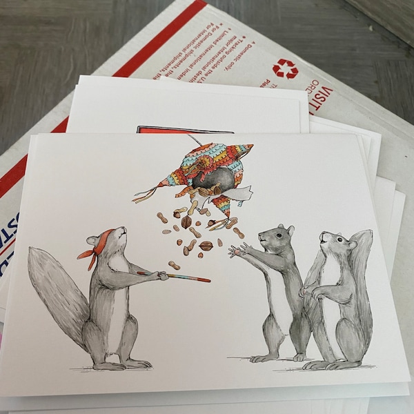 Squirrels Play Piñata Birthday Card, Funny Birthday Card, Squirrel ...